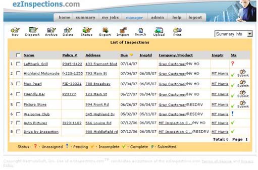 EZinspections.com Inspections List Screen